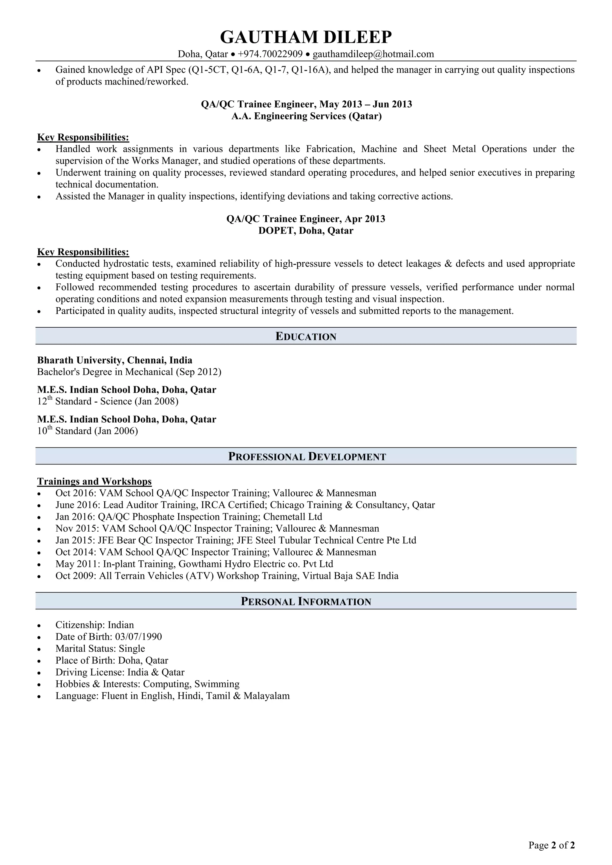 Gautham Dileep (Resume) | PDF