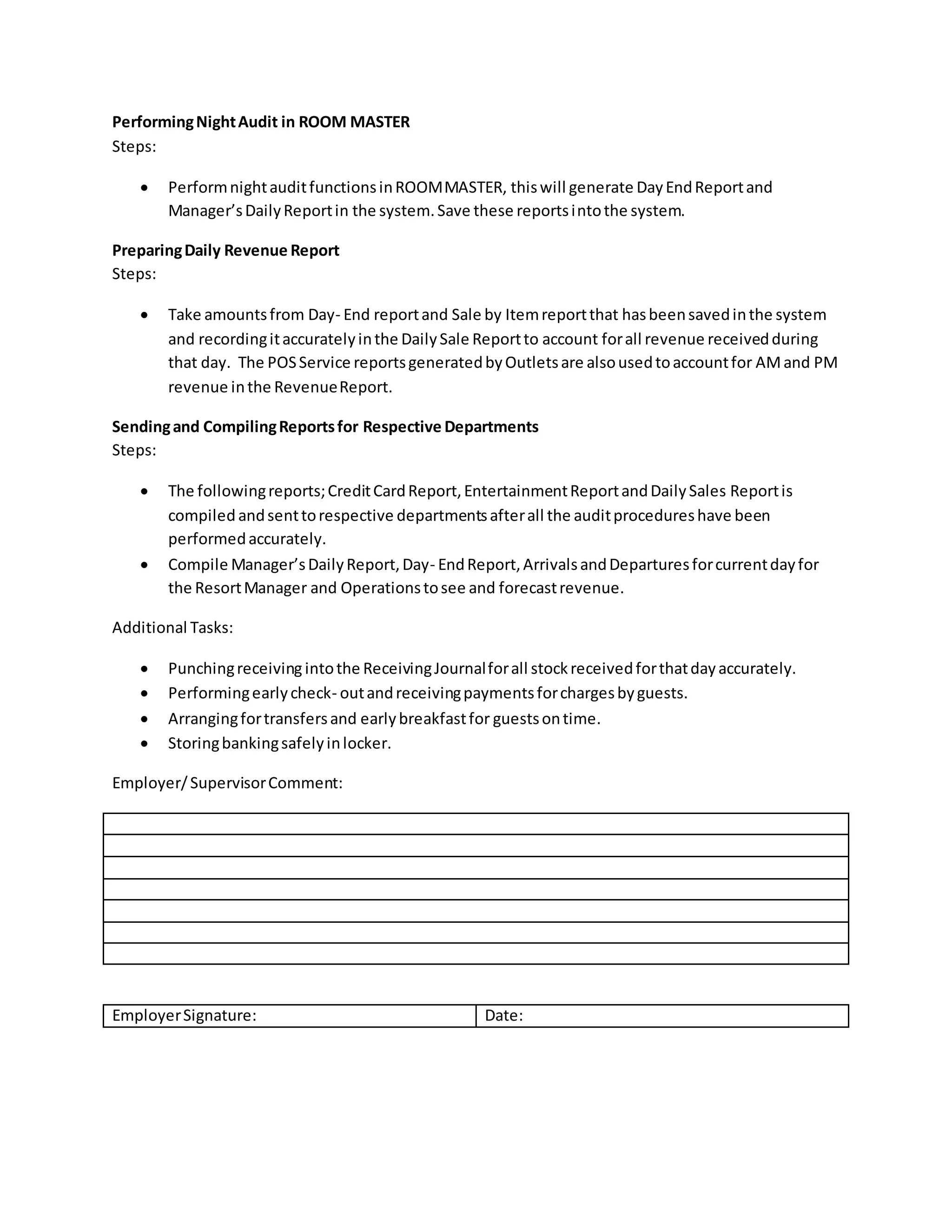 Night Auditing Steps | DOCX
