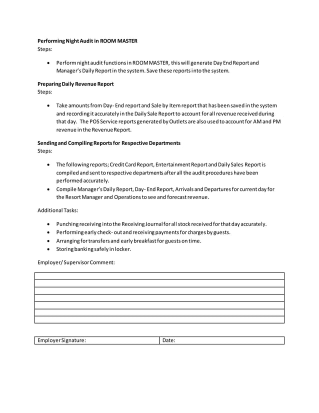 Night Auditing Steps | DOCX