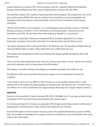 Specialty device companies fill niches in ophthalmology | PDF