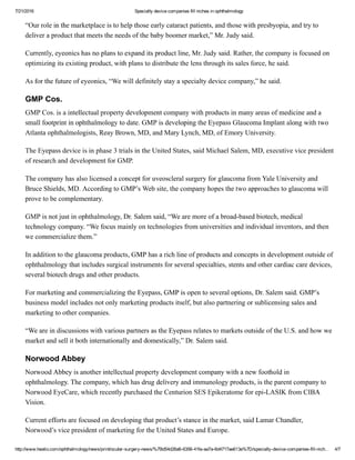 Specialty device companies fill niches in ophthalmology | PDF
