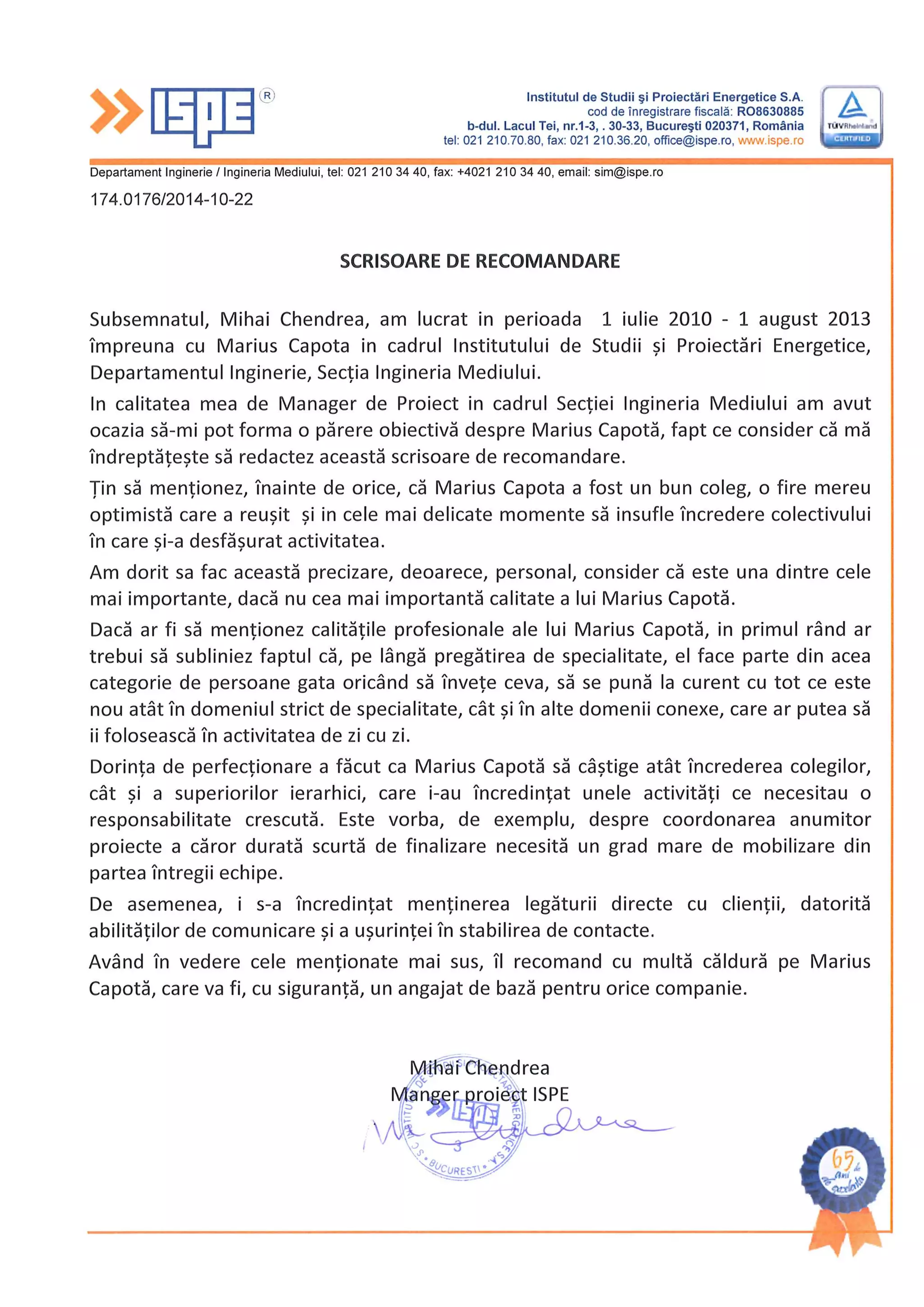 Recomandare Marius Capota - ISPE | PDF
