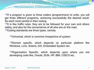 09 coding standards_n_guidelines | PPTX | Programming Languages | Computing