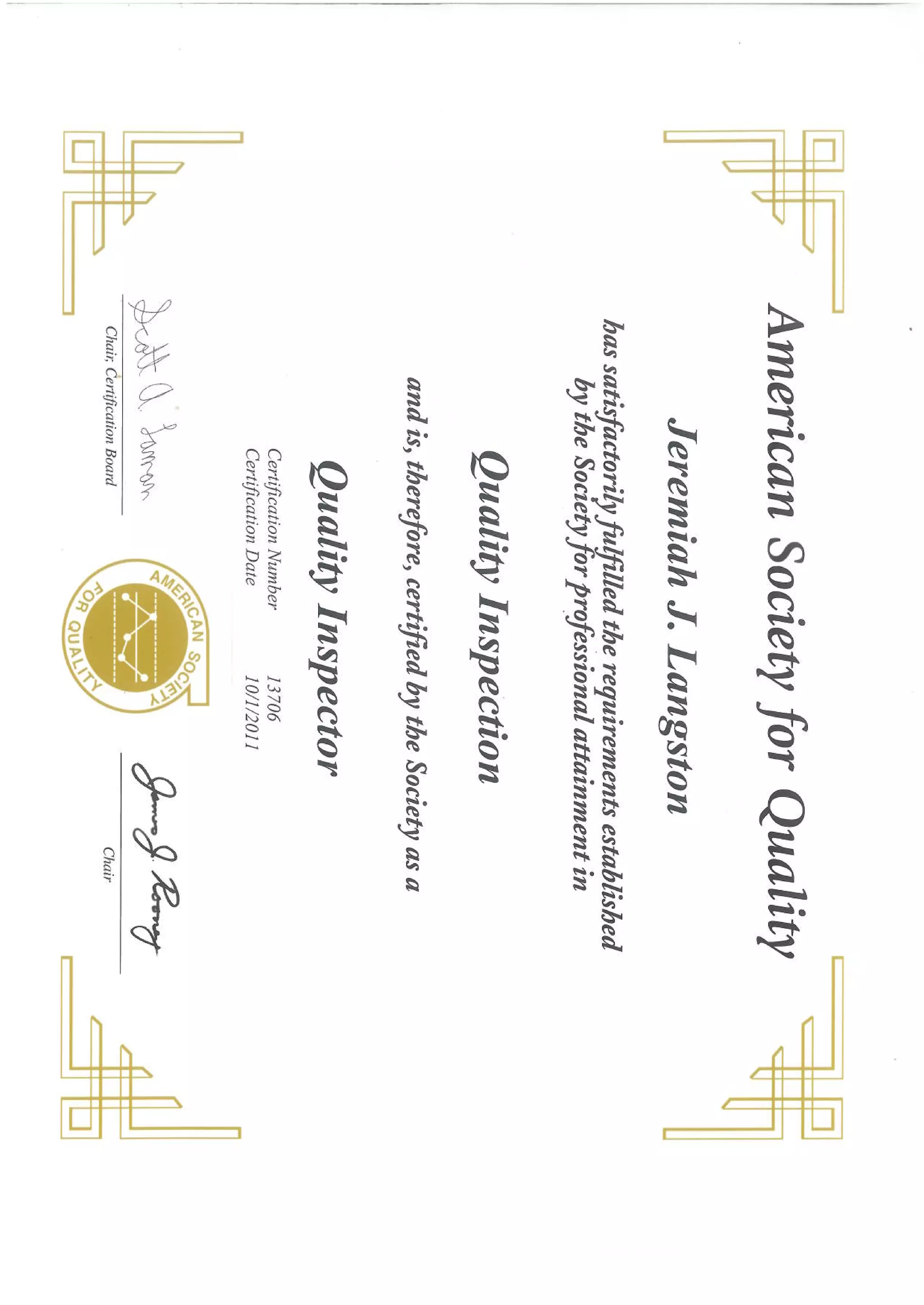 Langston, Jeremiah - ASQ CQI Certificate | PDF