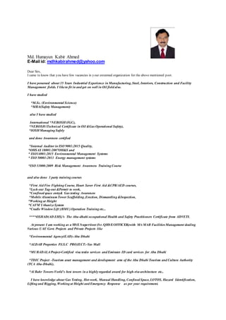 HSE Supervisor Mr.KABIR CV | DOCX