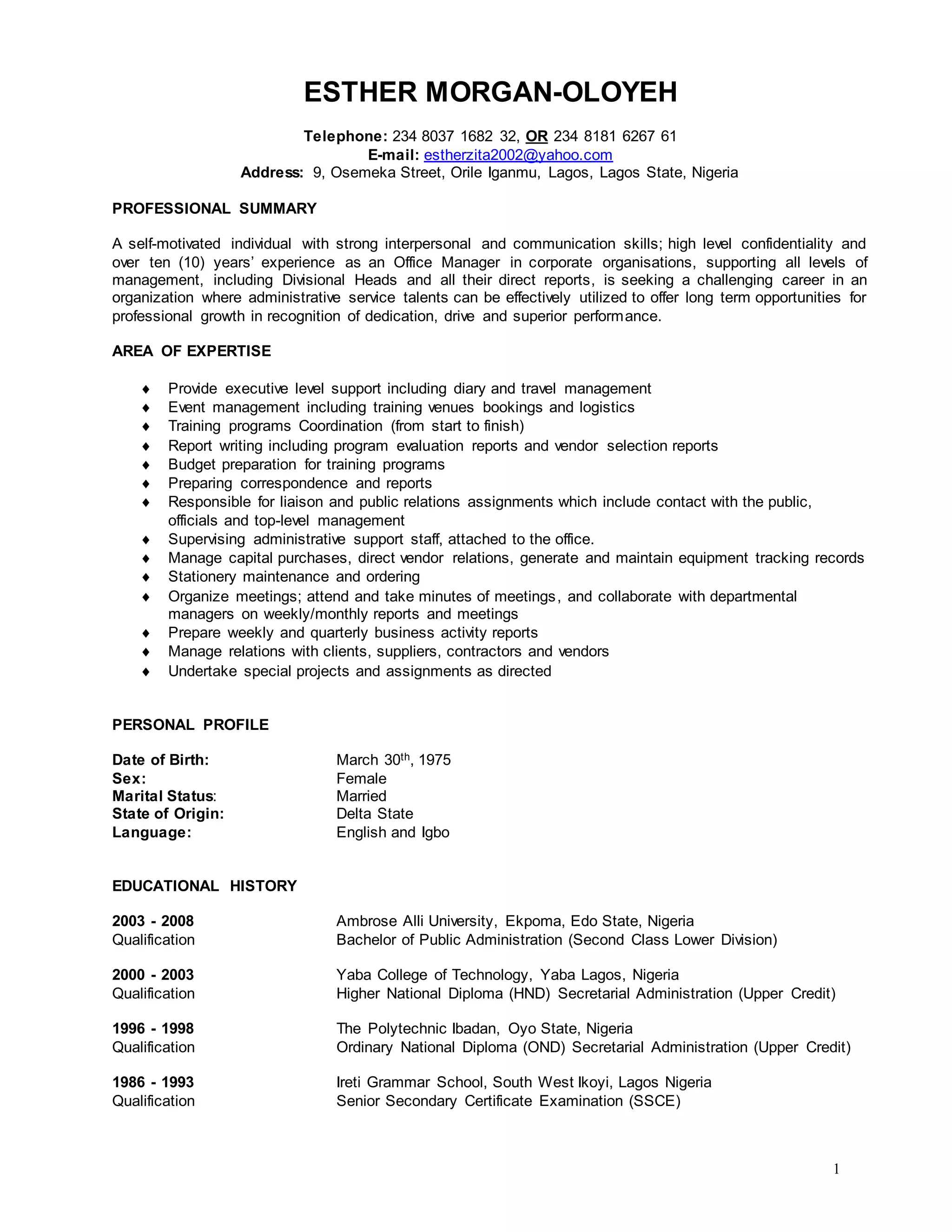 ESTHER MORGAN -OLOYEH'S CV UPDATED | PDF