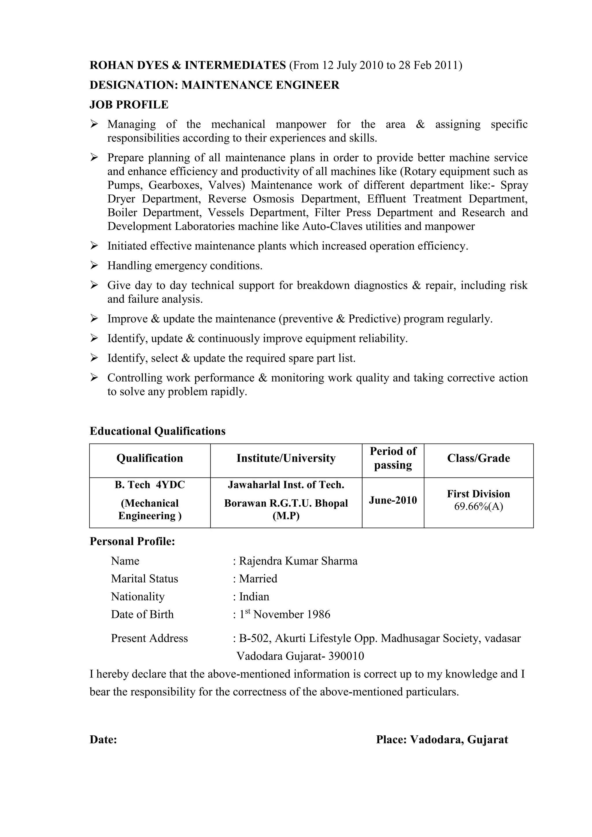 RAJENDRA SHARMA CV | PDF