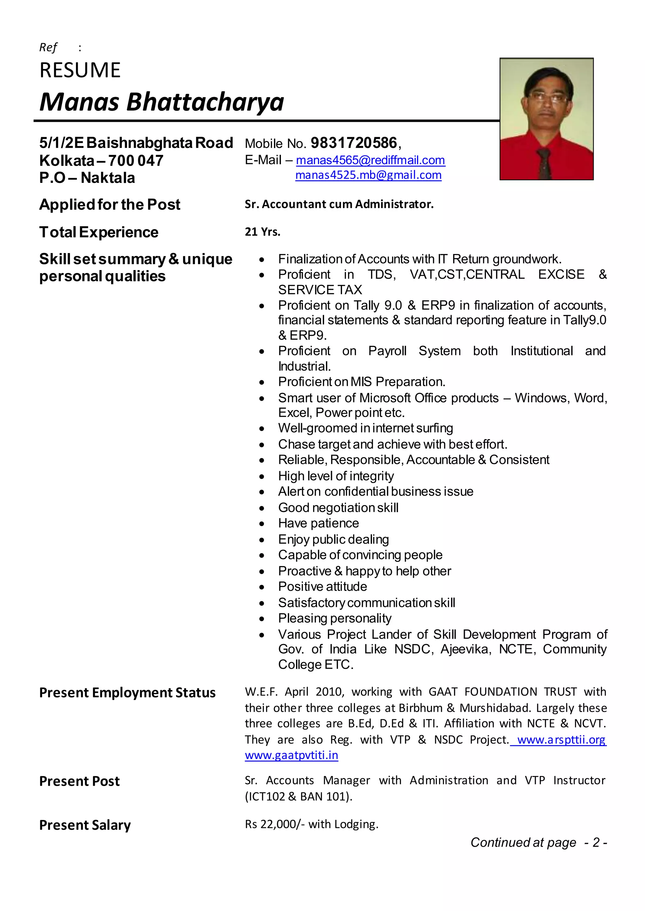 Manas Bio-Data Updated | DOCX