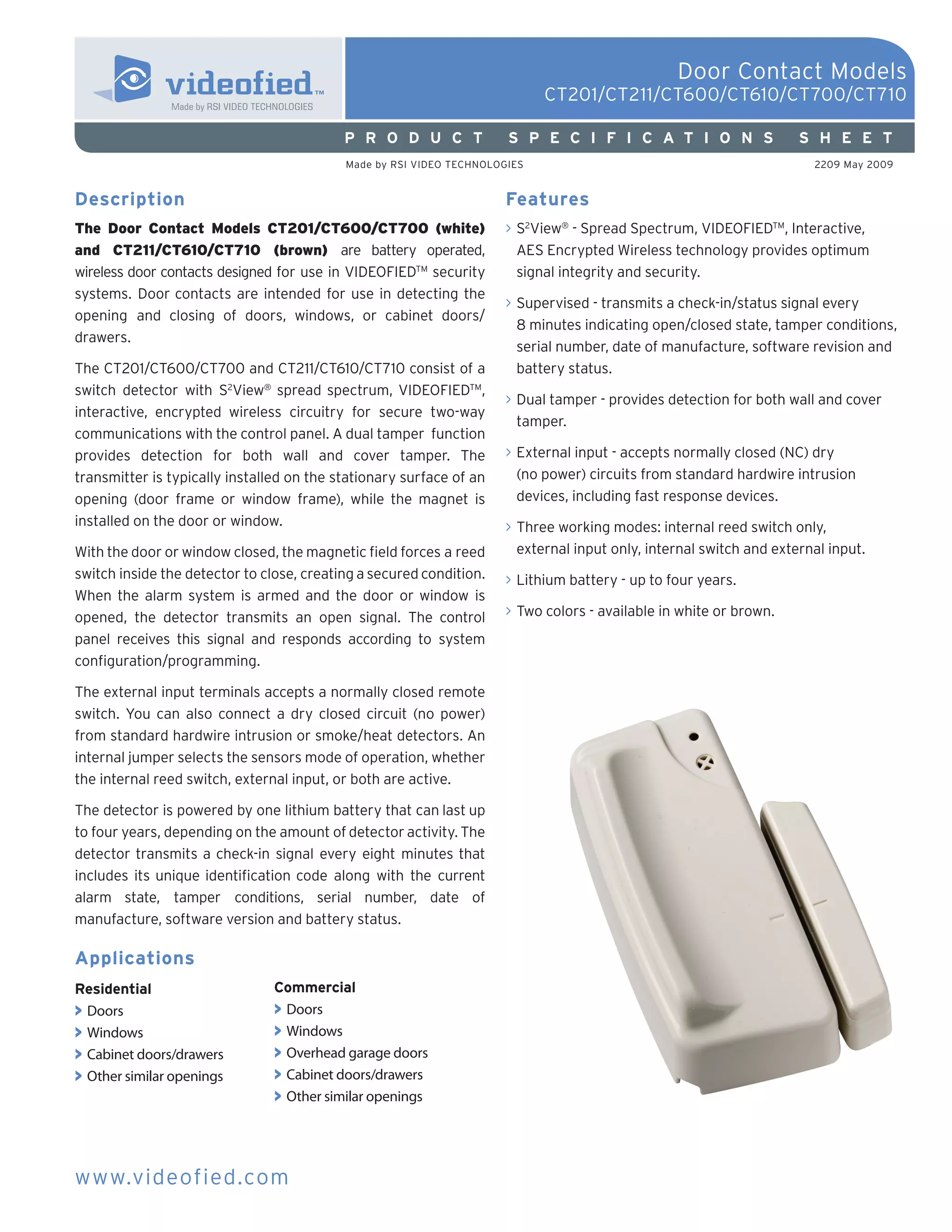 09 door contact specifications sheet | PDF
