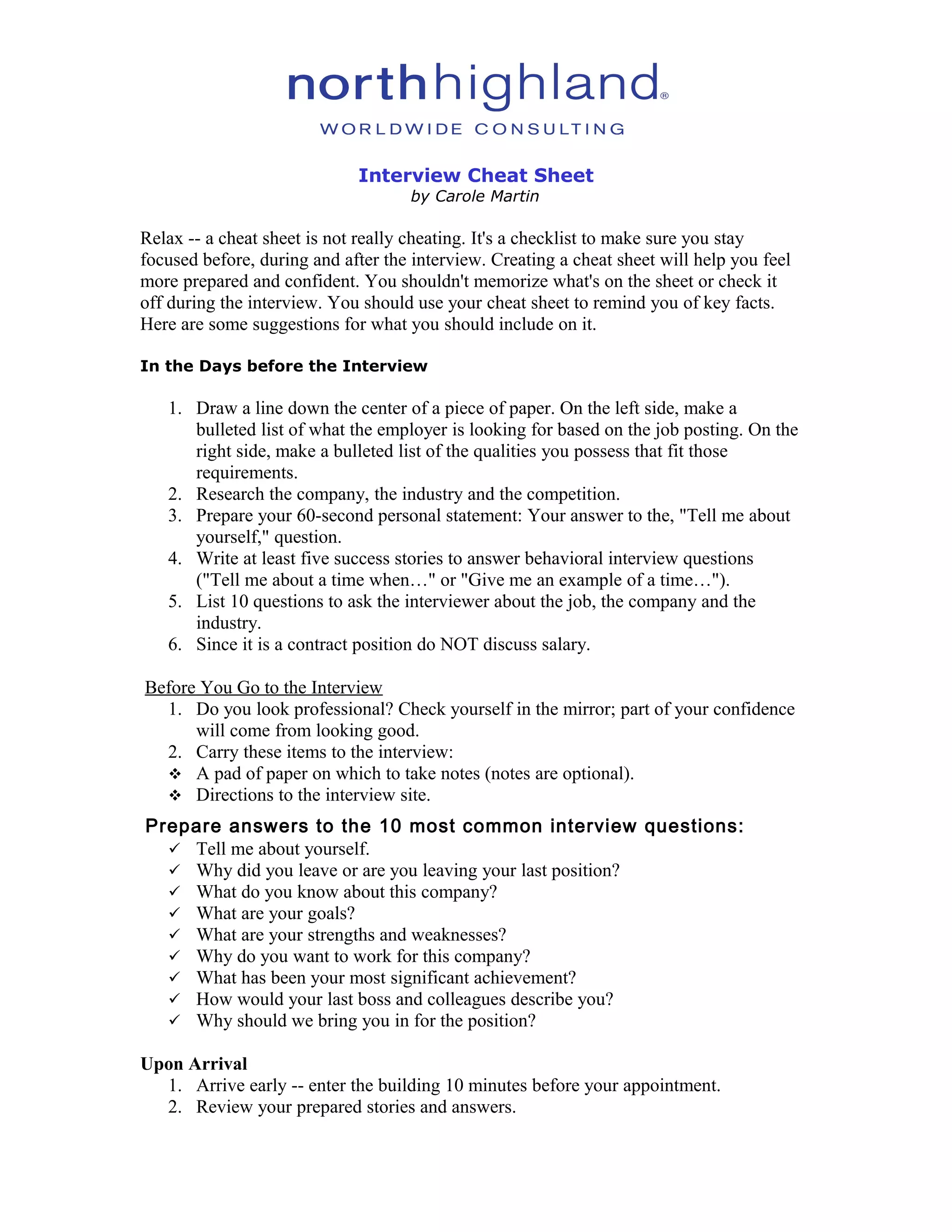 Personal Interview Tips | DOC