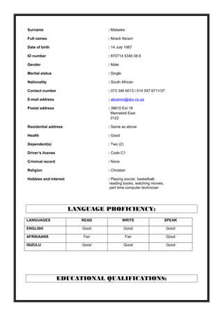 M A MATSEKE CV | DOC