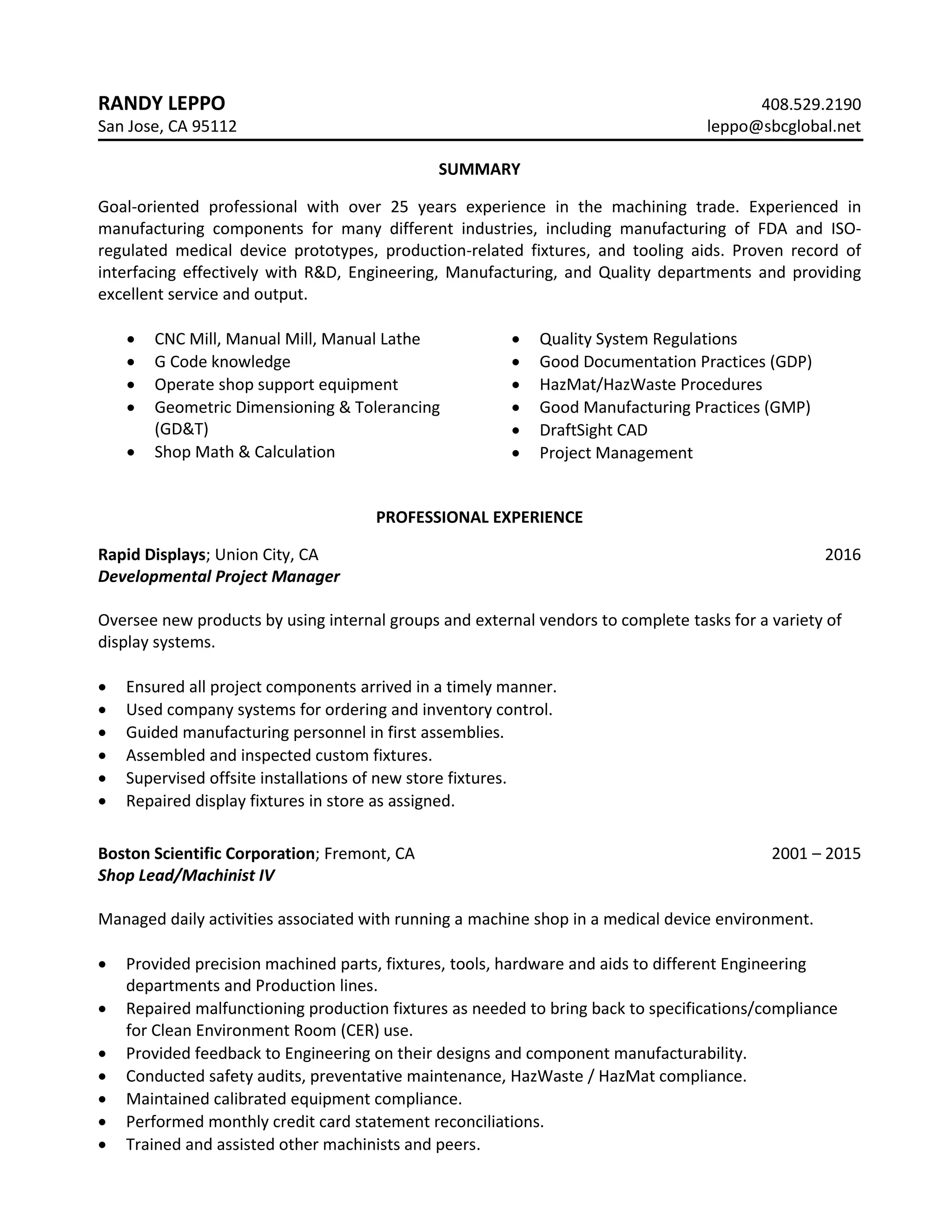 Randy Leppo Resume Sep 2016 | PDF