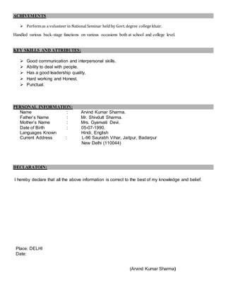 ARVIND KUMAR CV | DOCX
