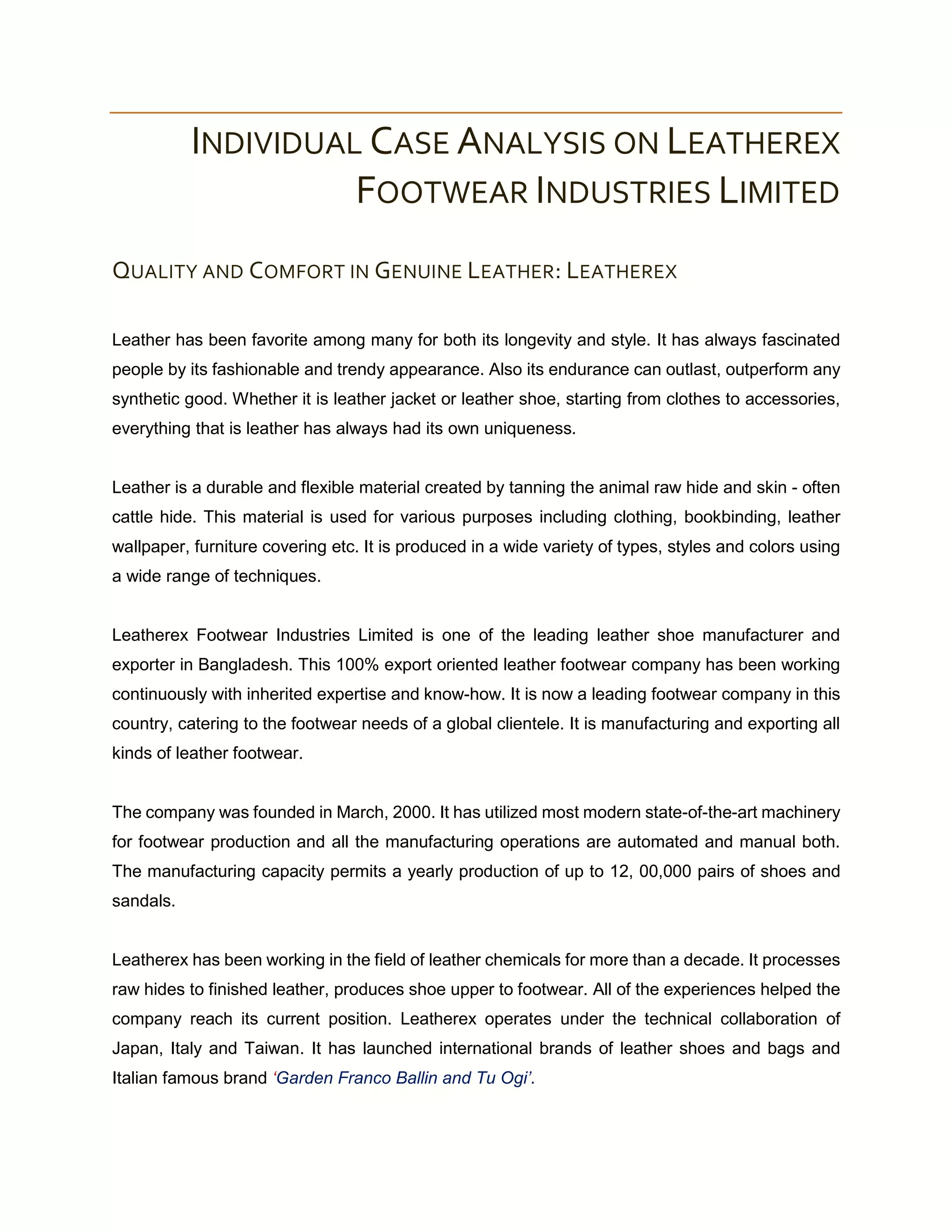 Case Study on a Export Oriented Footwear Company - Leatherex ...