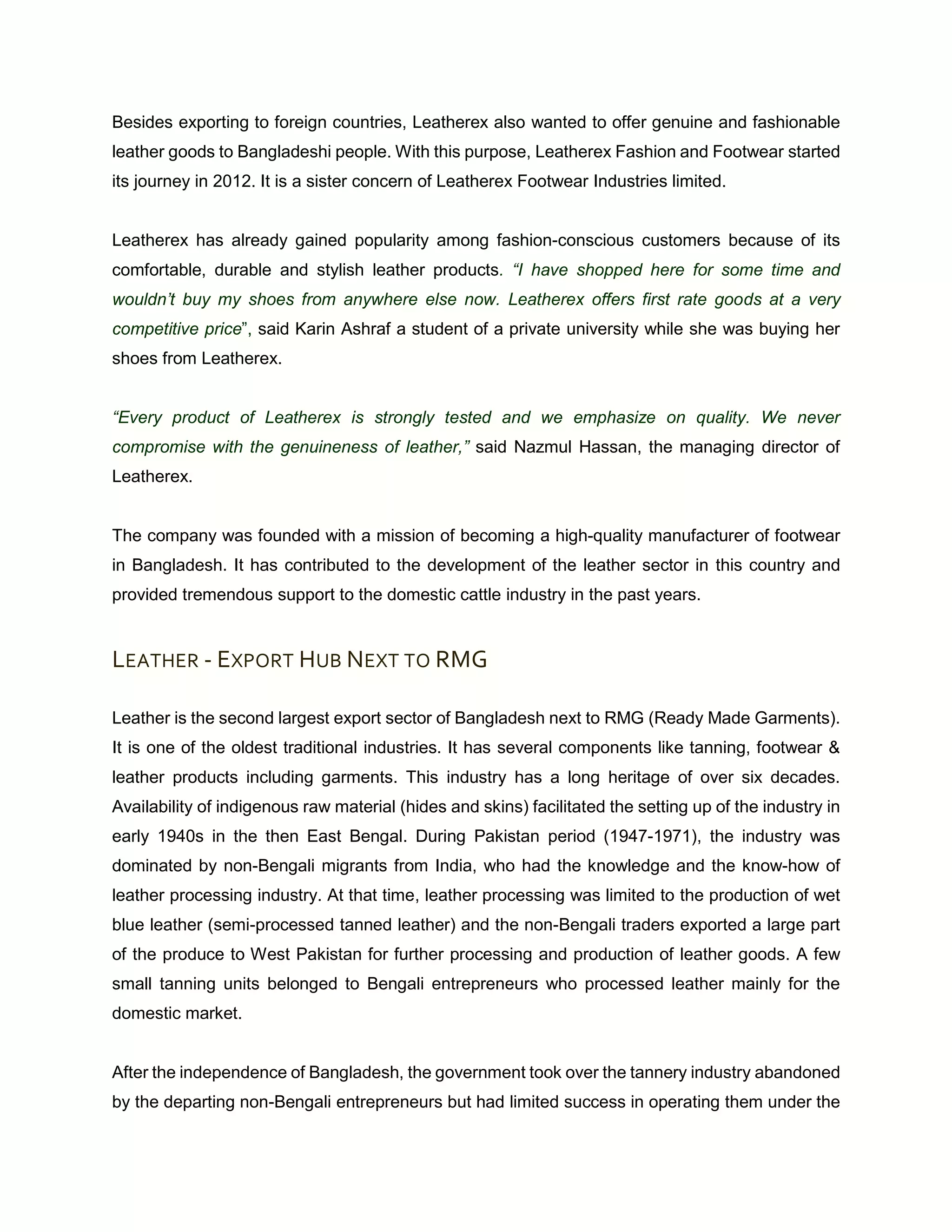 Case Study on a Export Oriented Footwear Company - Leatherex ...
