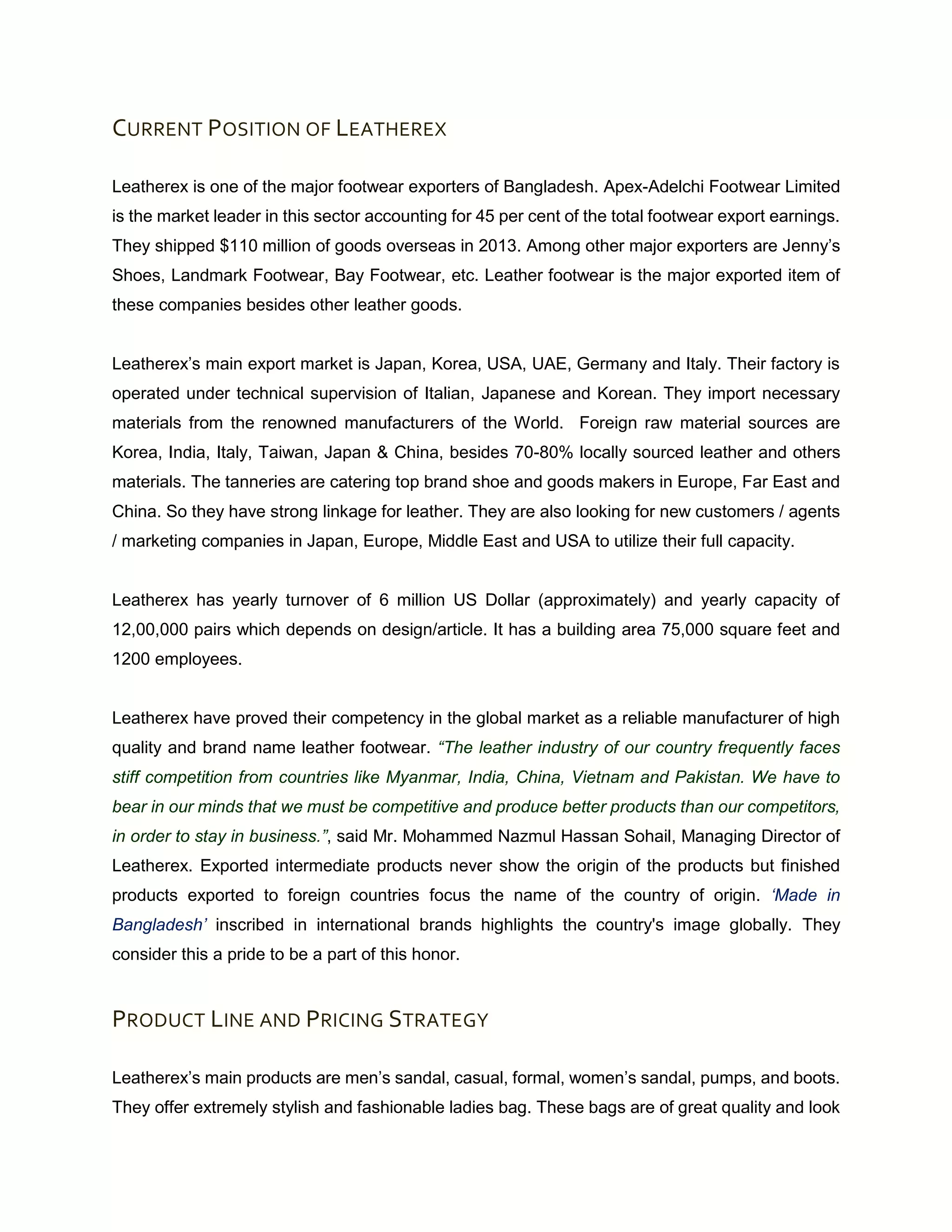 Case Study on a Export Oriented Footwear Company - Leatherex ...