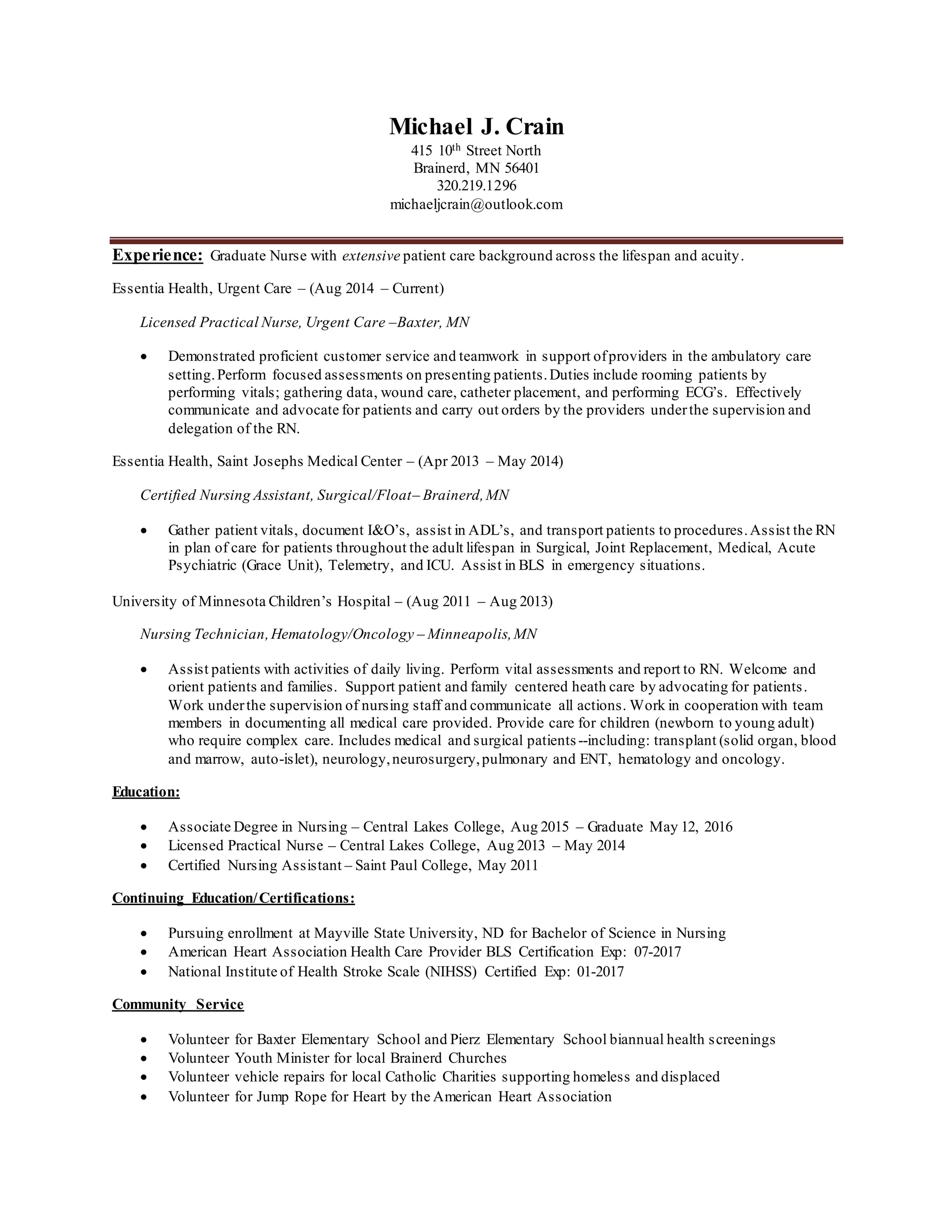 Resume - Michael.J.Crain | DOCX | Eldercare | Family and Relationships