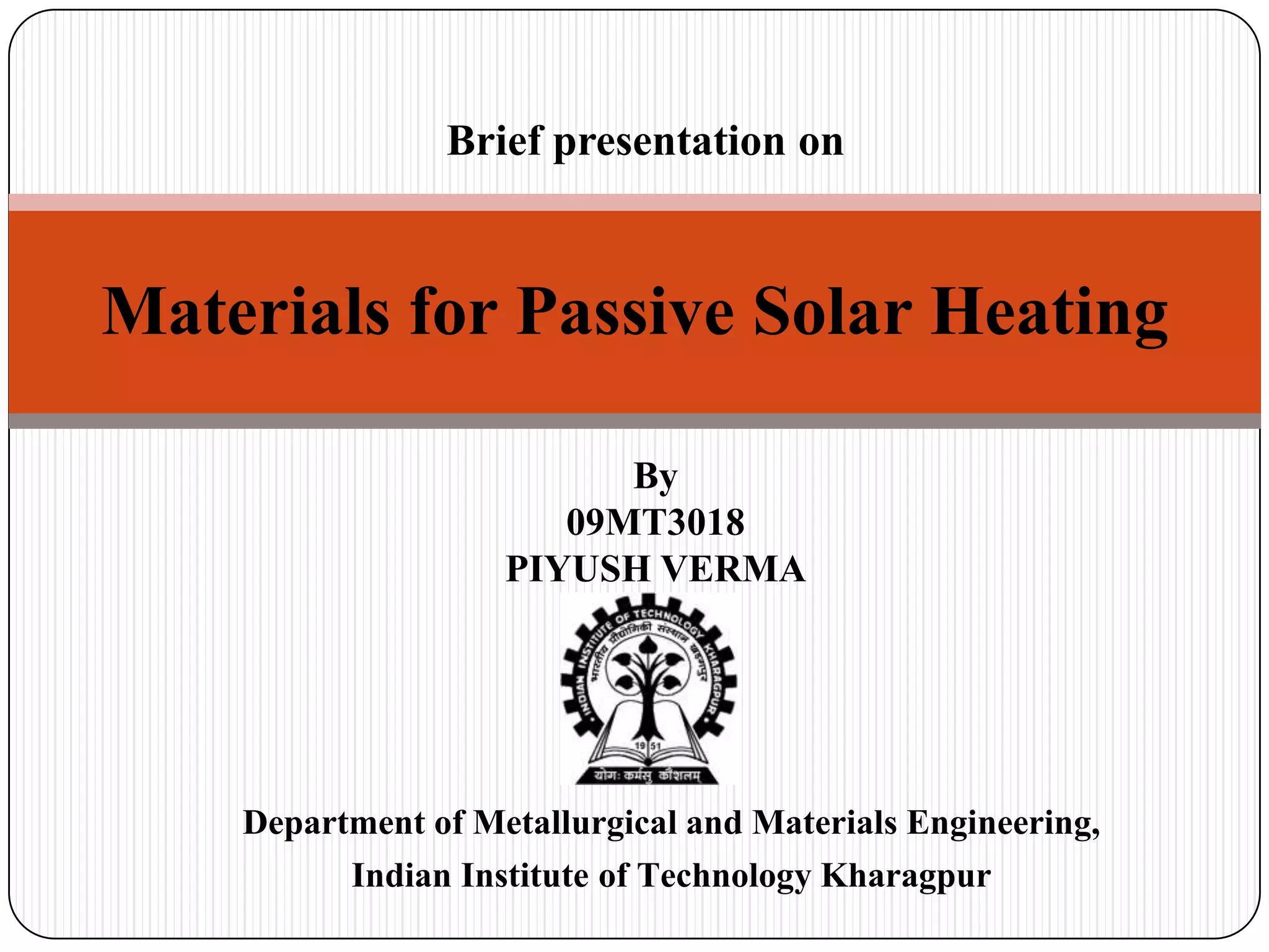 Materials for Passive Solar Heating | PDF