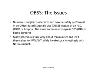 The Office-Based Surgical Suite (OBSS) Anesthesia, Surgery and Facility ...