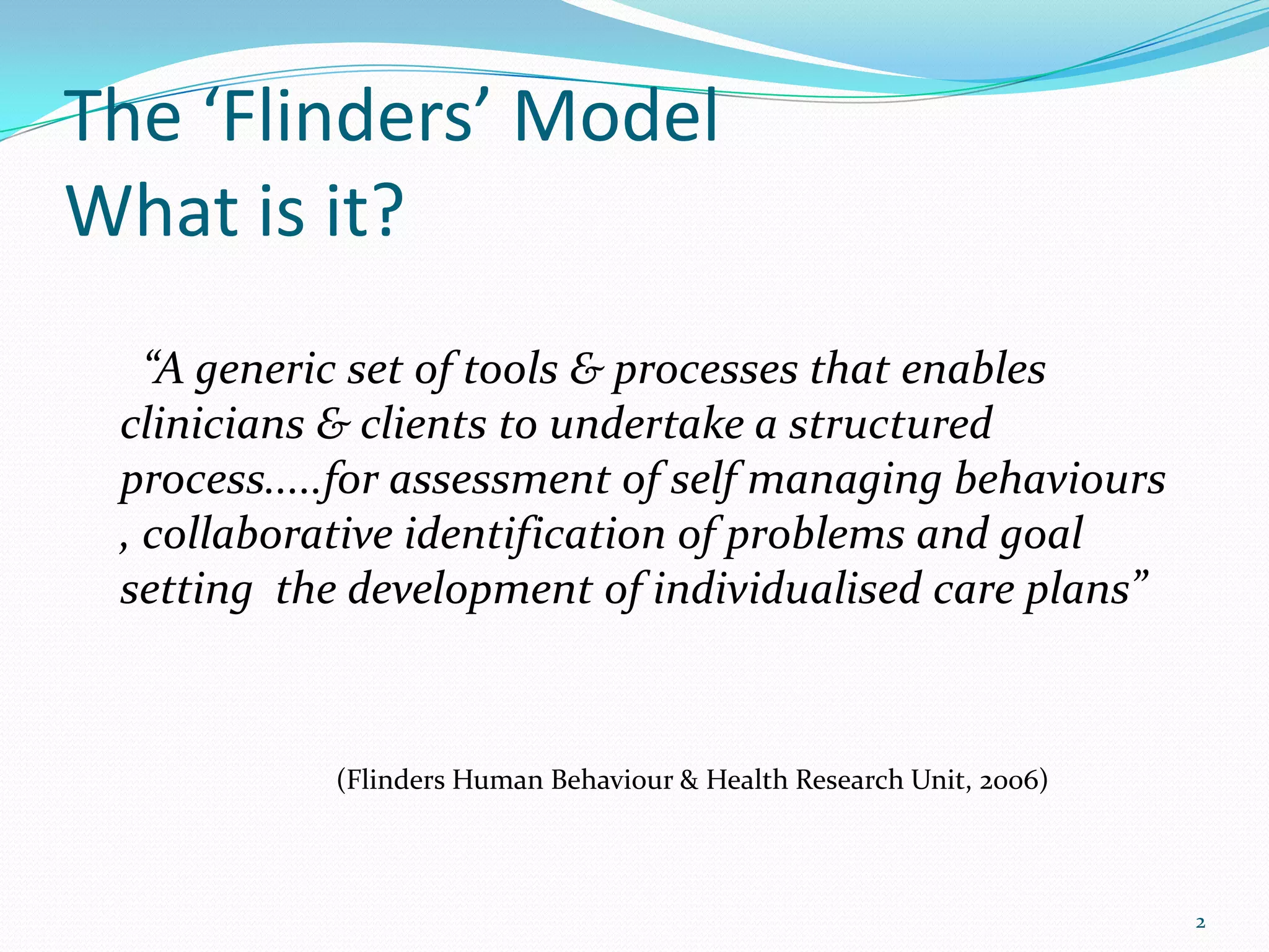 The Flinders Model of chronic condition self-management | PPTX