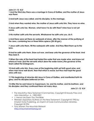 09 September 15, 2013, John 2;1-12 Jesus' First Miracle | PDF