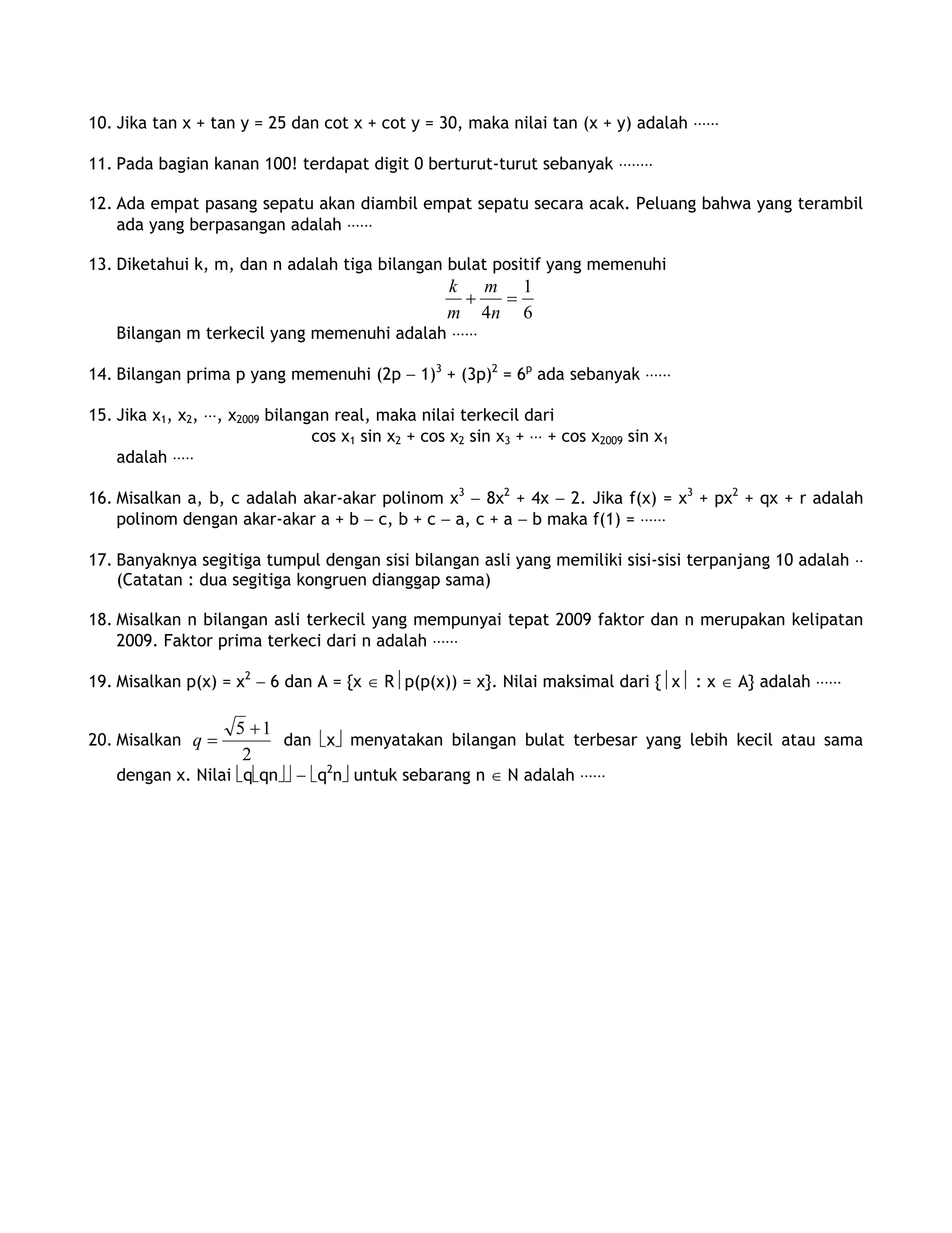 09soal olimp-mat-tk-provinsi-2009 | PDF