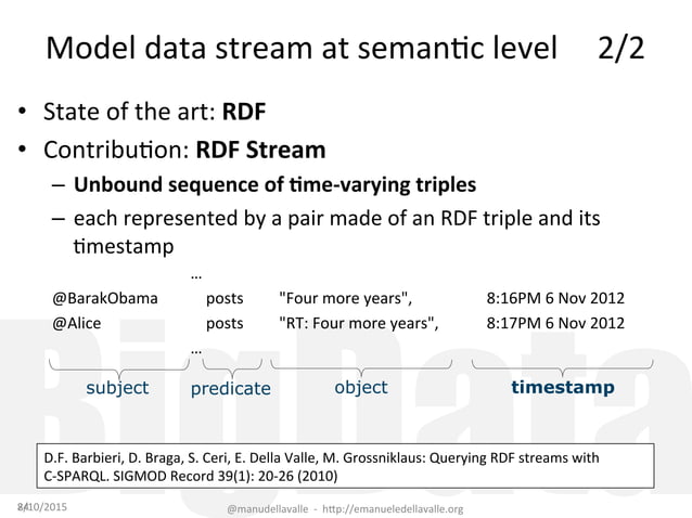 Stream Reasoning: mastering the velocity and variety dimensions of Big Data at once | PPT