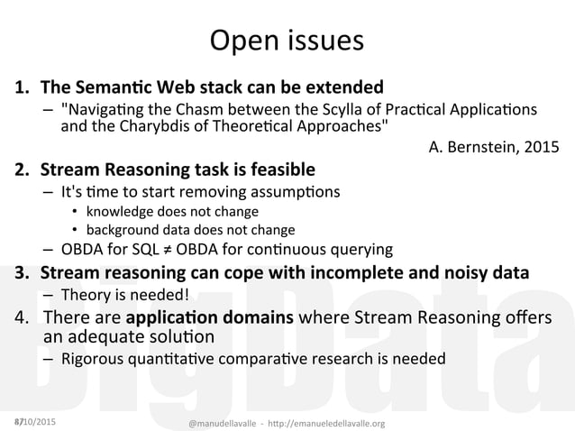Stream Reasoning: mastering the velocity and variety dimensions of Big ...