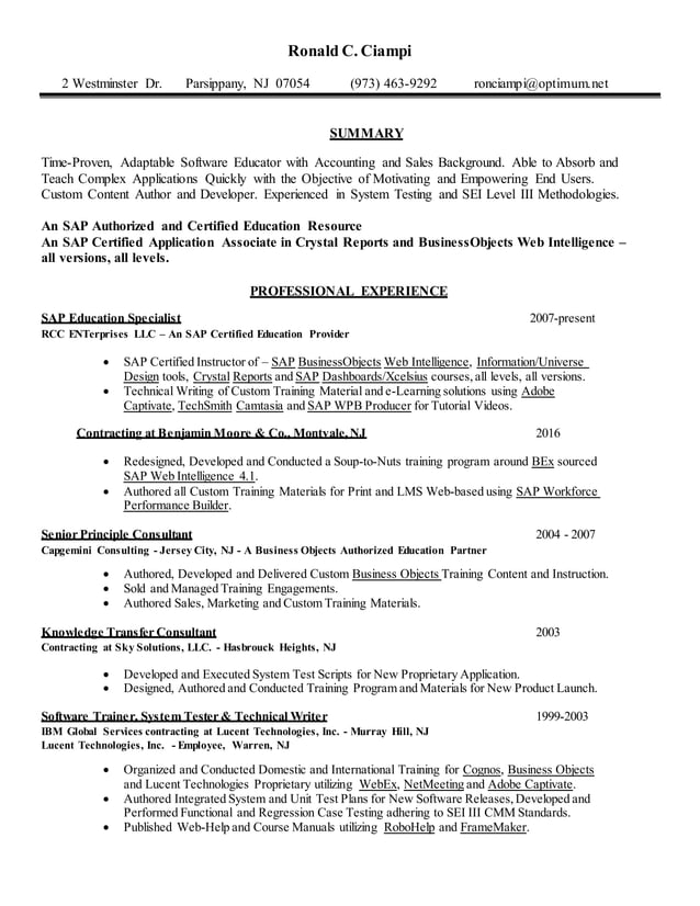 Ron Ciampi Resume 2017 | PDF