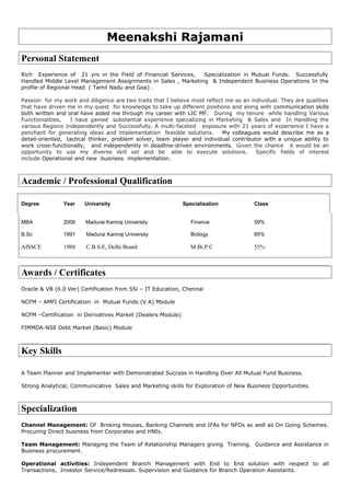 Meenakshi Rajamani- Resume | PDF
