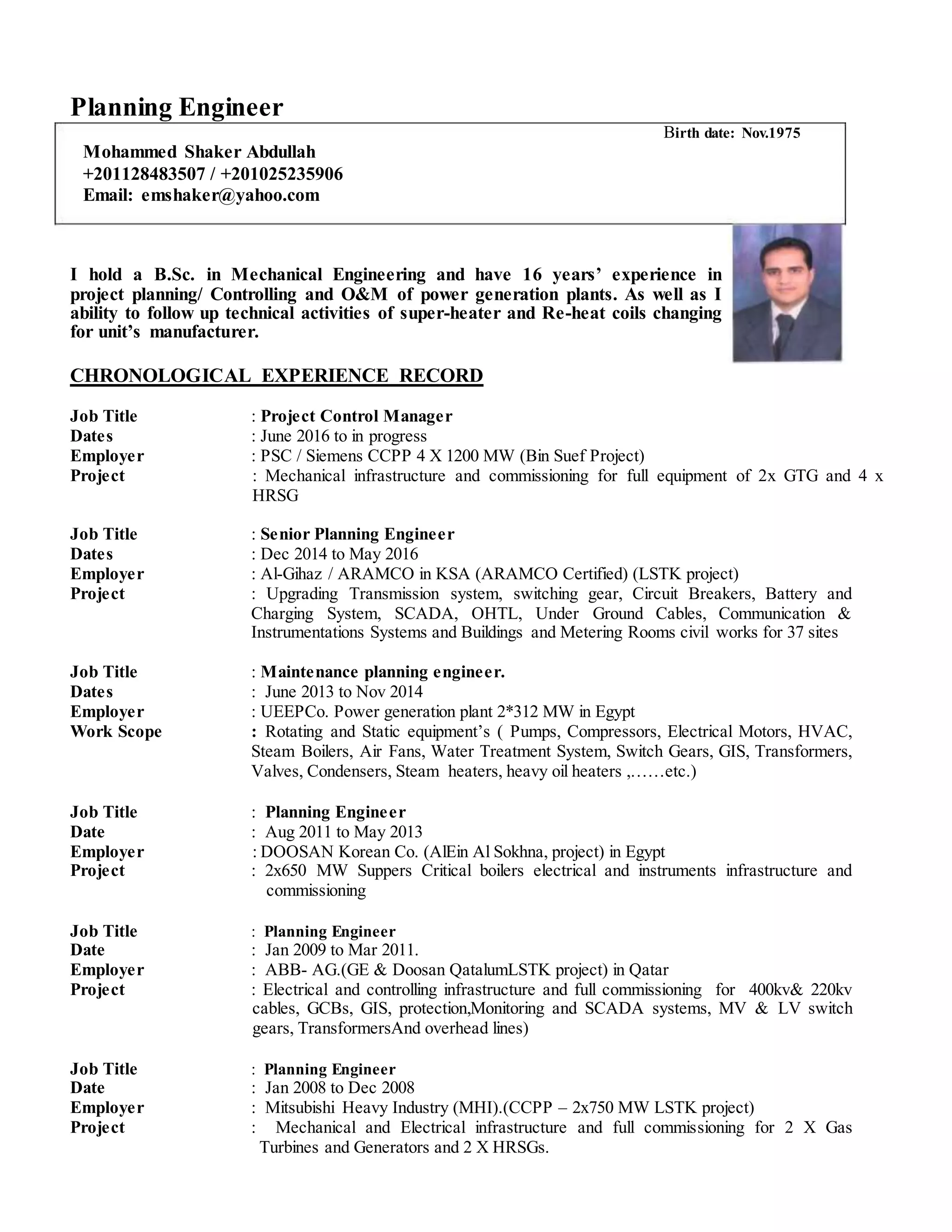 Planning Engineer CV | DOCX