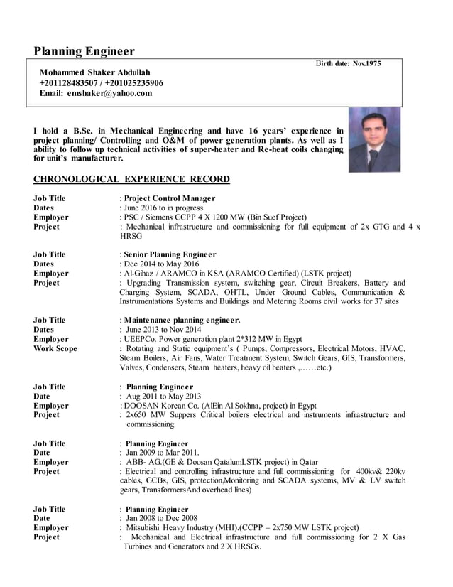 Planning Engineer CV | DOCX | Civil Engineering Industry | Industries