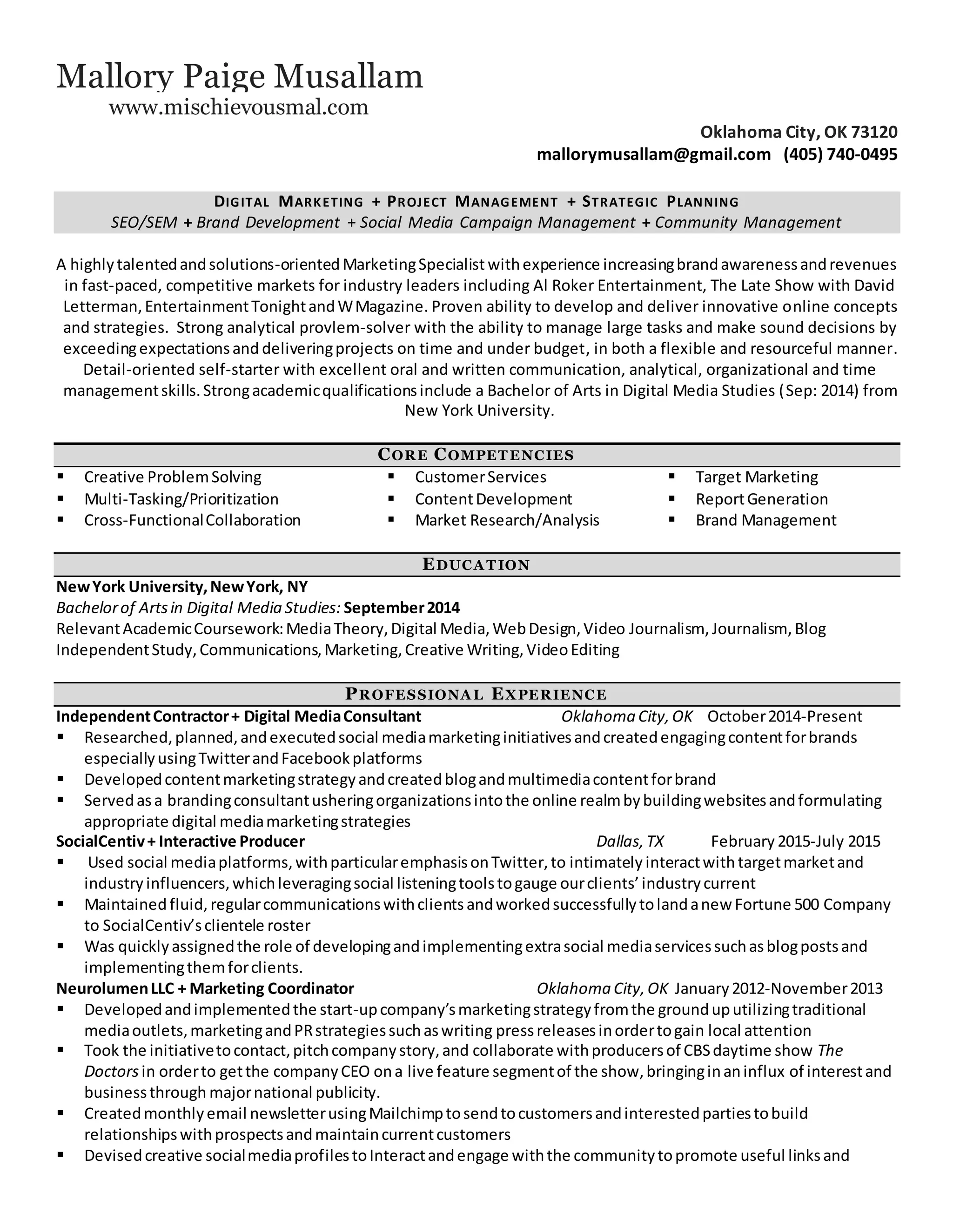 MalloryMusallam_RESUME | DOCX | Social Networking | Internet