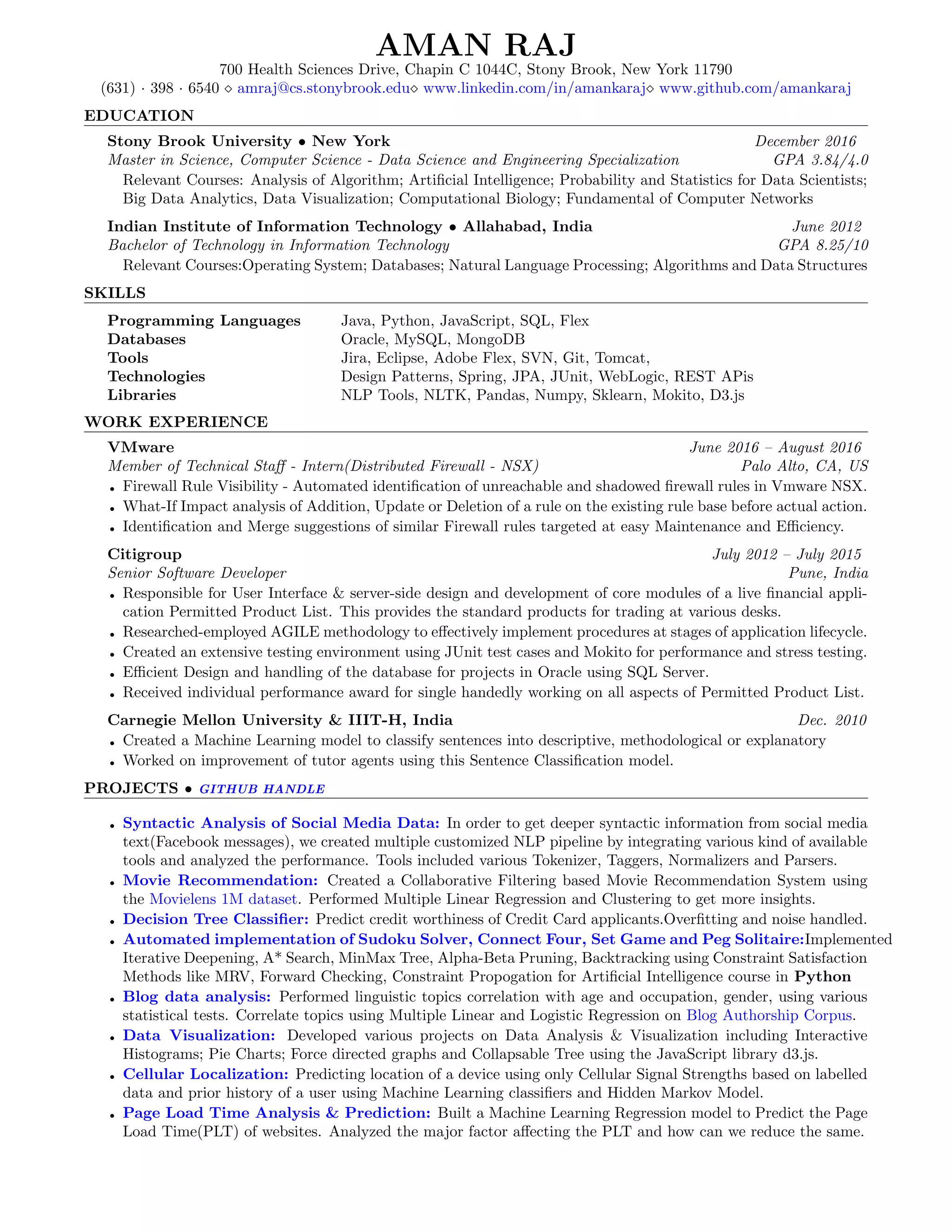 ResumeAmanRajJuly2016 | PDF