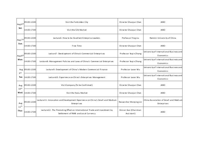 Business Seminar Schedule