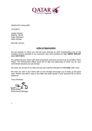 Appreciation Letter For Service