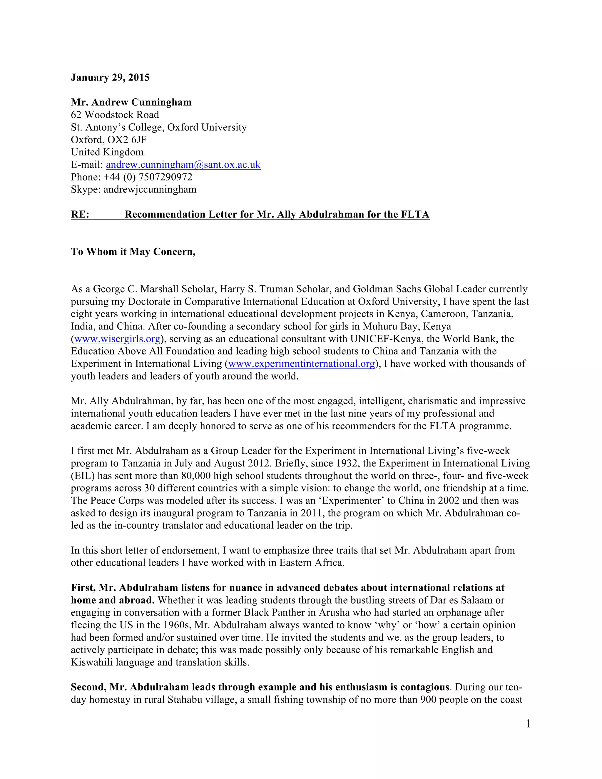 Ally Abdulrahman Recommendation Letter (1) | PDF