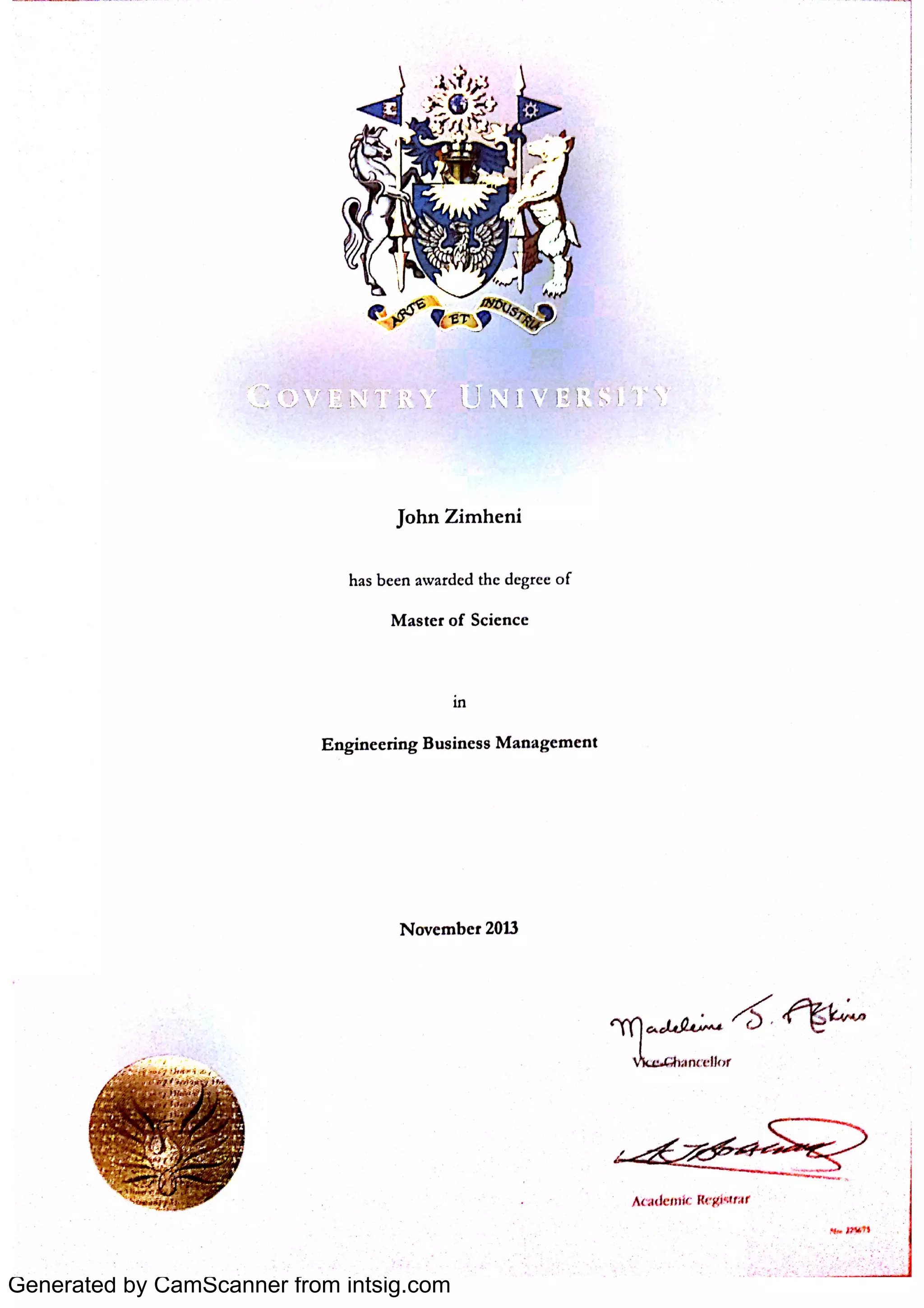 JZ MSc Certificate | PDF