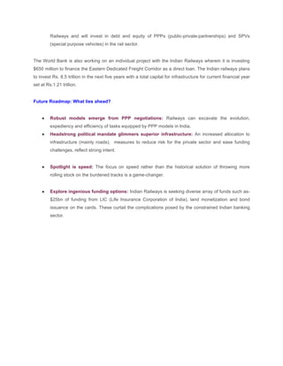 Analysis of Sources of Finances for Indian Railways and Futureroadmap | PDF