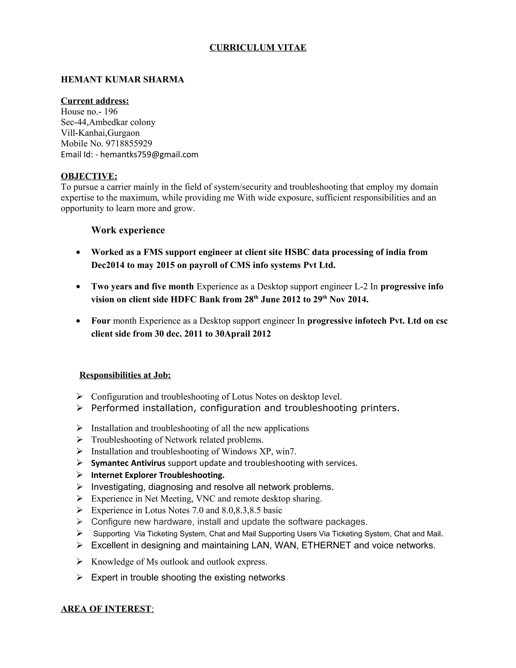 hemant resume | DOC