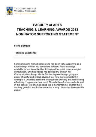 Teaching Award Nomination | PDF | Educational Assessment | Education