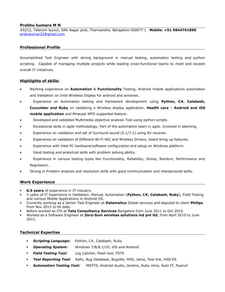 Resume_Prabhu Kumar | DOC | Operating Systems | Computer Software and Applications