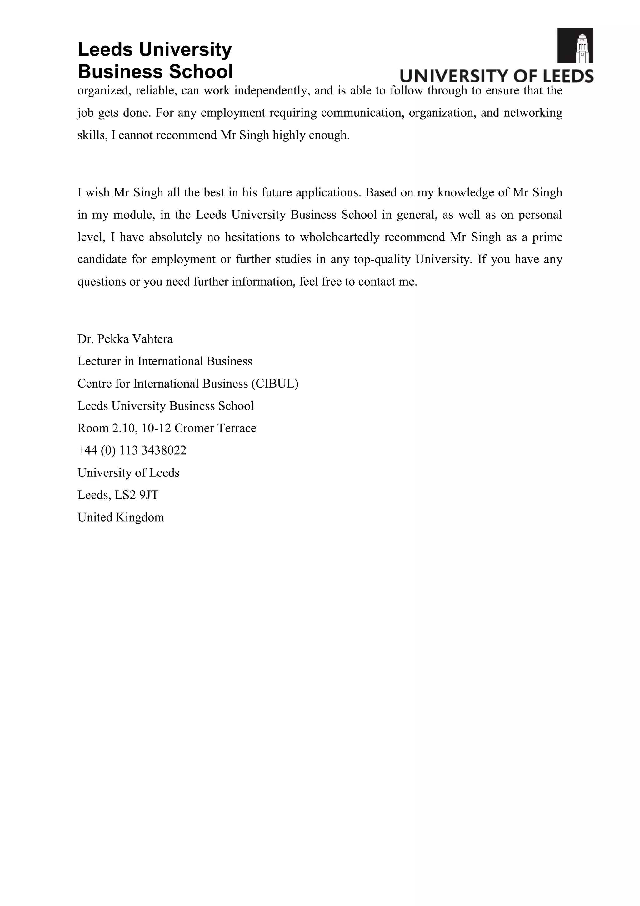 Recommendation Letter 1 | PDF