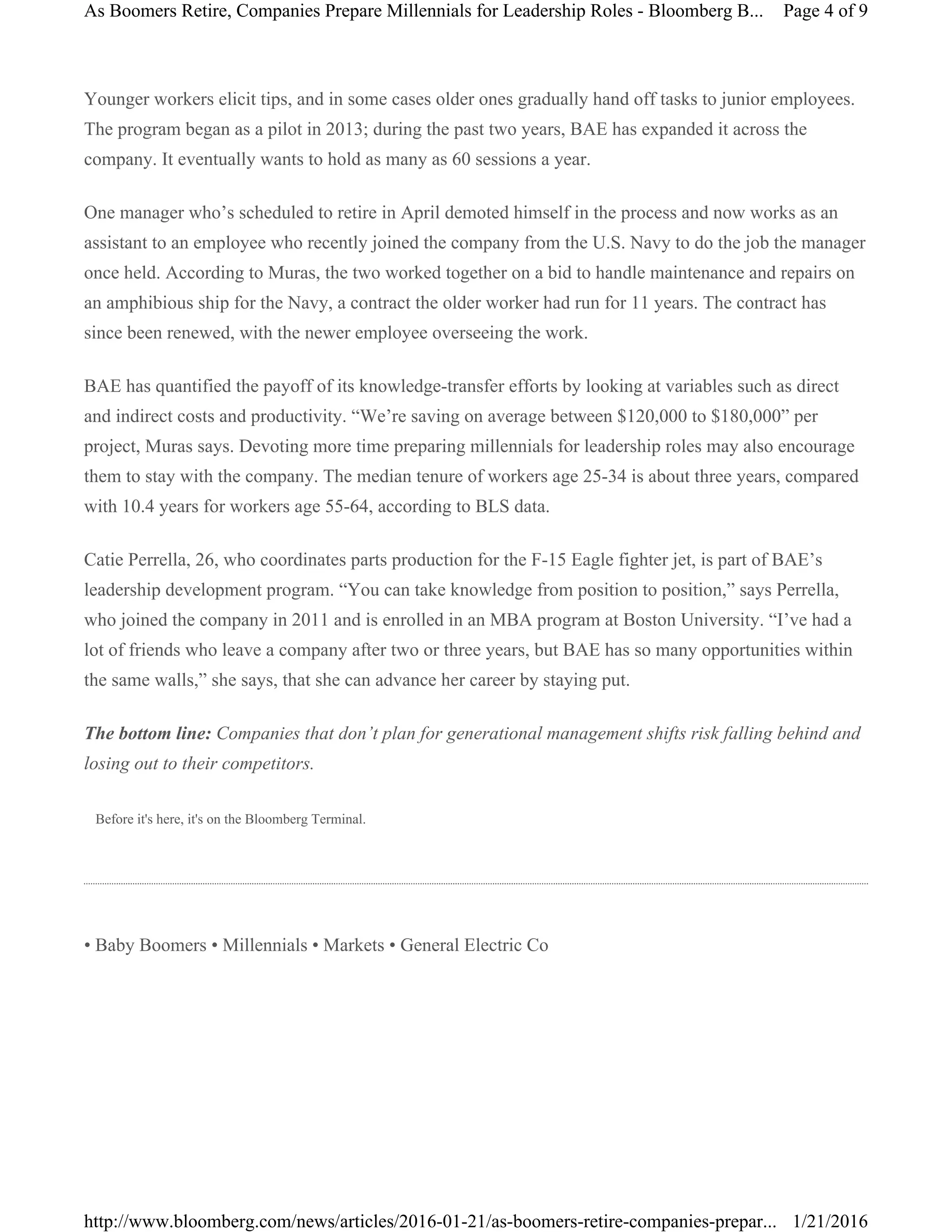 Bloomberg Article-Knowledge Transfer-Jan2016 | PDF