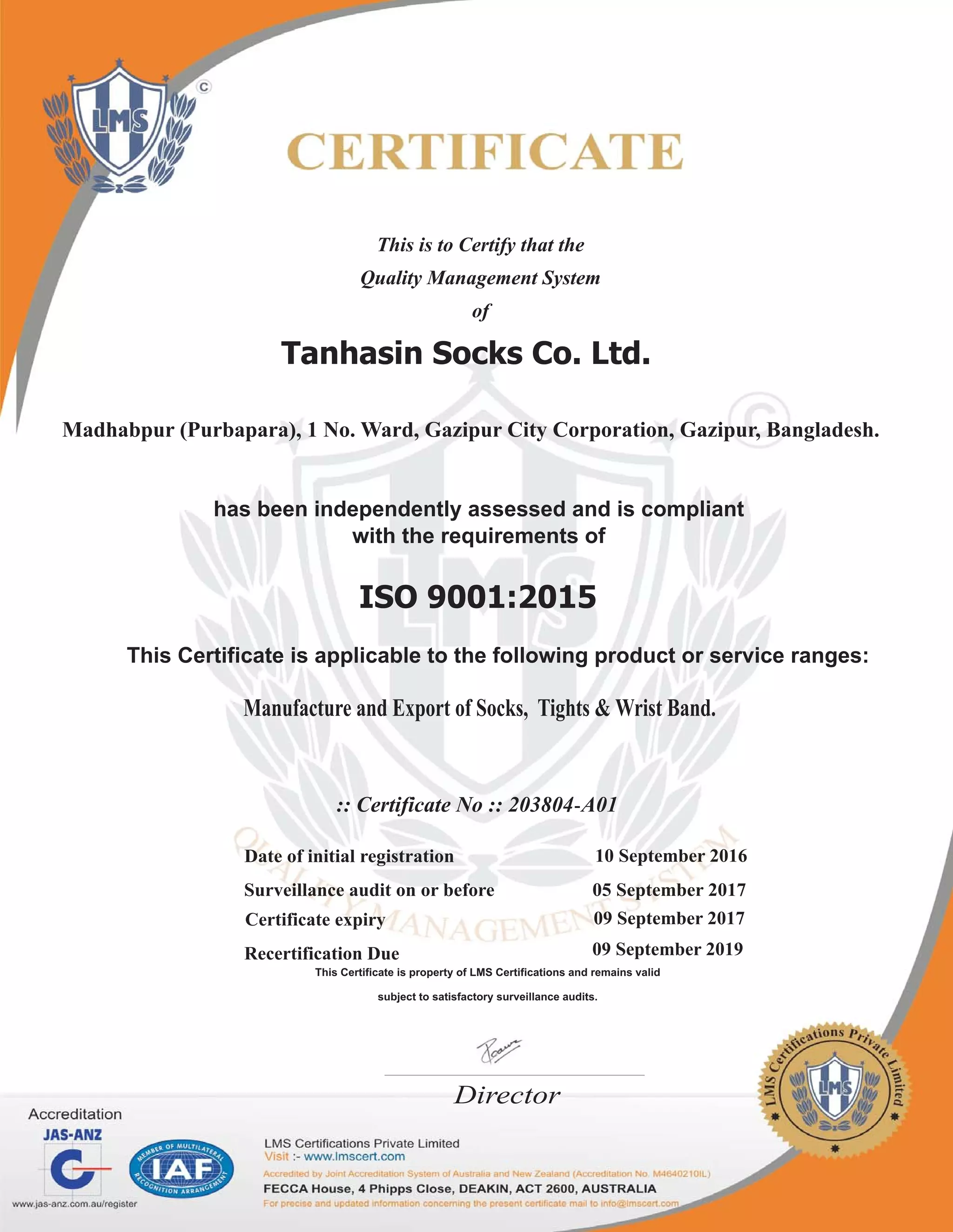 ISO-Tanhasin Socks Co. Ltd. 9k | PDF