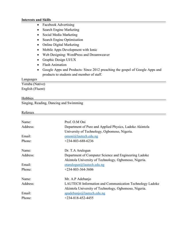 Adebanjo, Abiodun Michael Curriculum Vitae | PDF