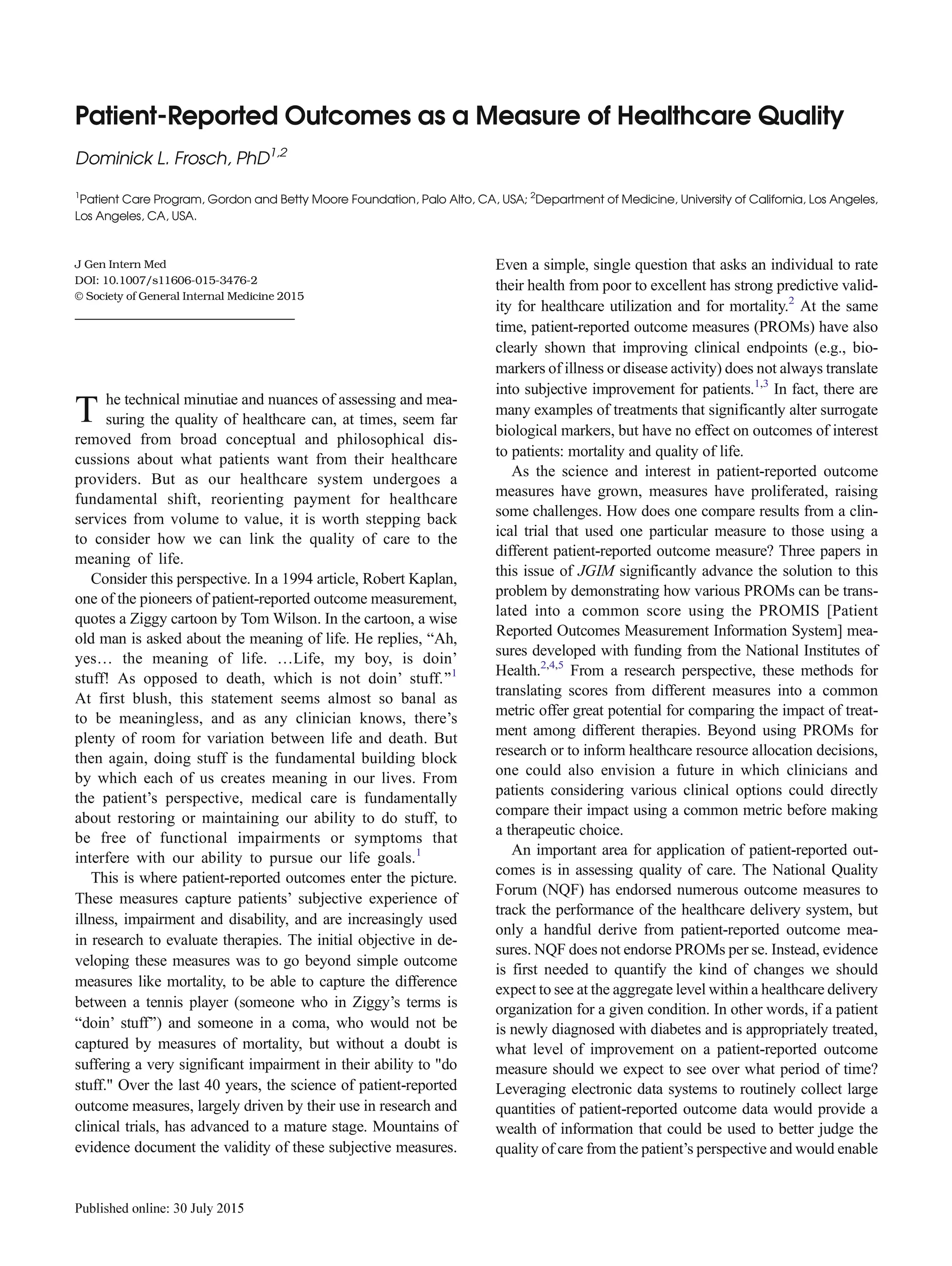 Frosch PROs JGIM | PDF