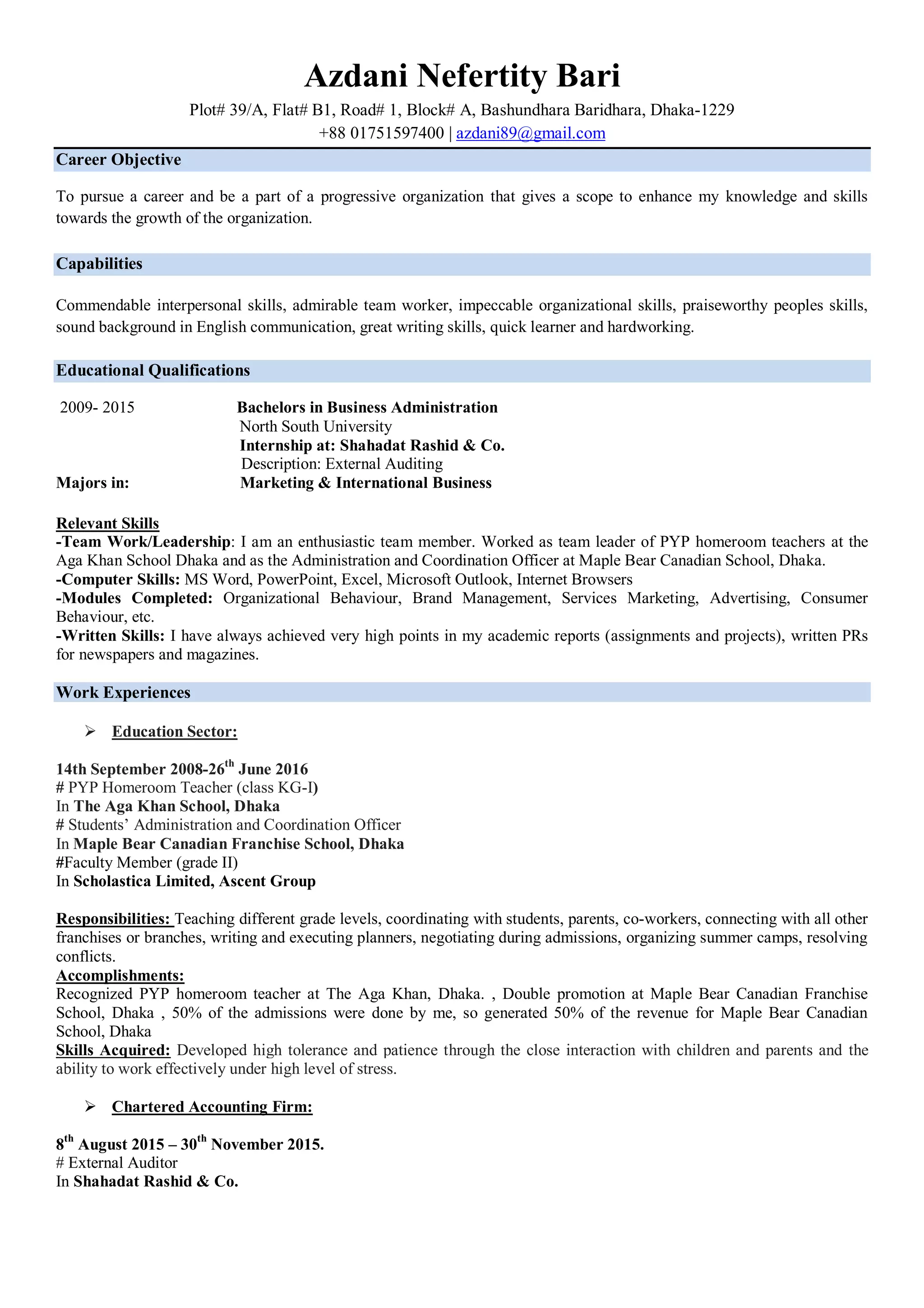 RESUME OF AZDANI NEFERTITY BARI | PDF