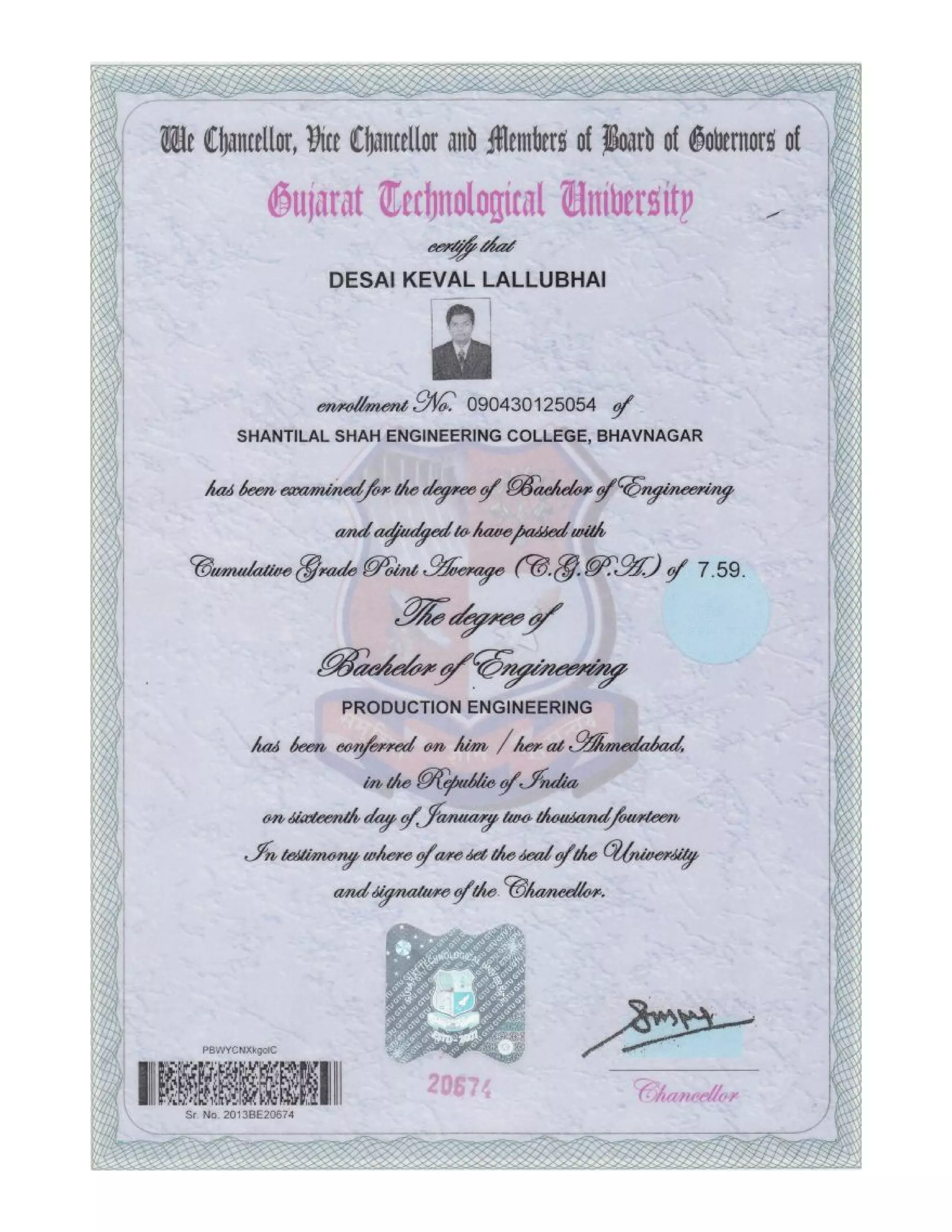 Degree Certificate(B.E) | PDF