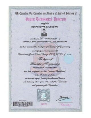Degree Certificate(B.E) | PDF